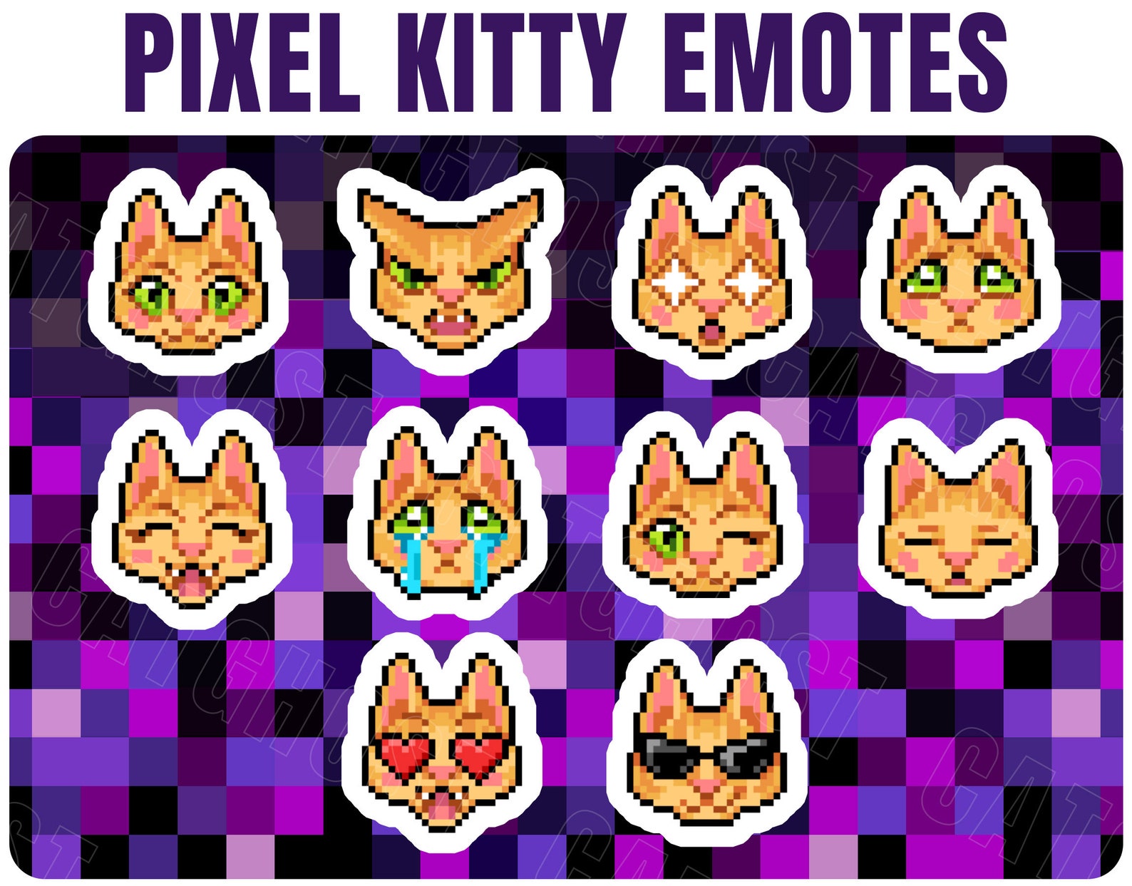 PIXEL Cat Emotes for Twitch / X10 Emotes / Orange Tabby Kitten ...