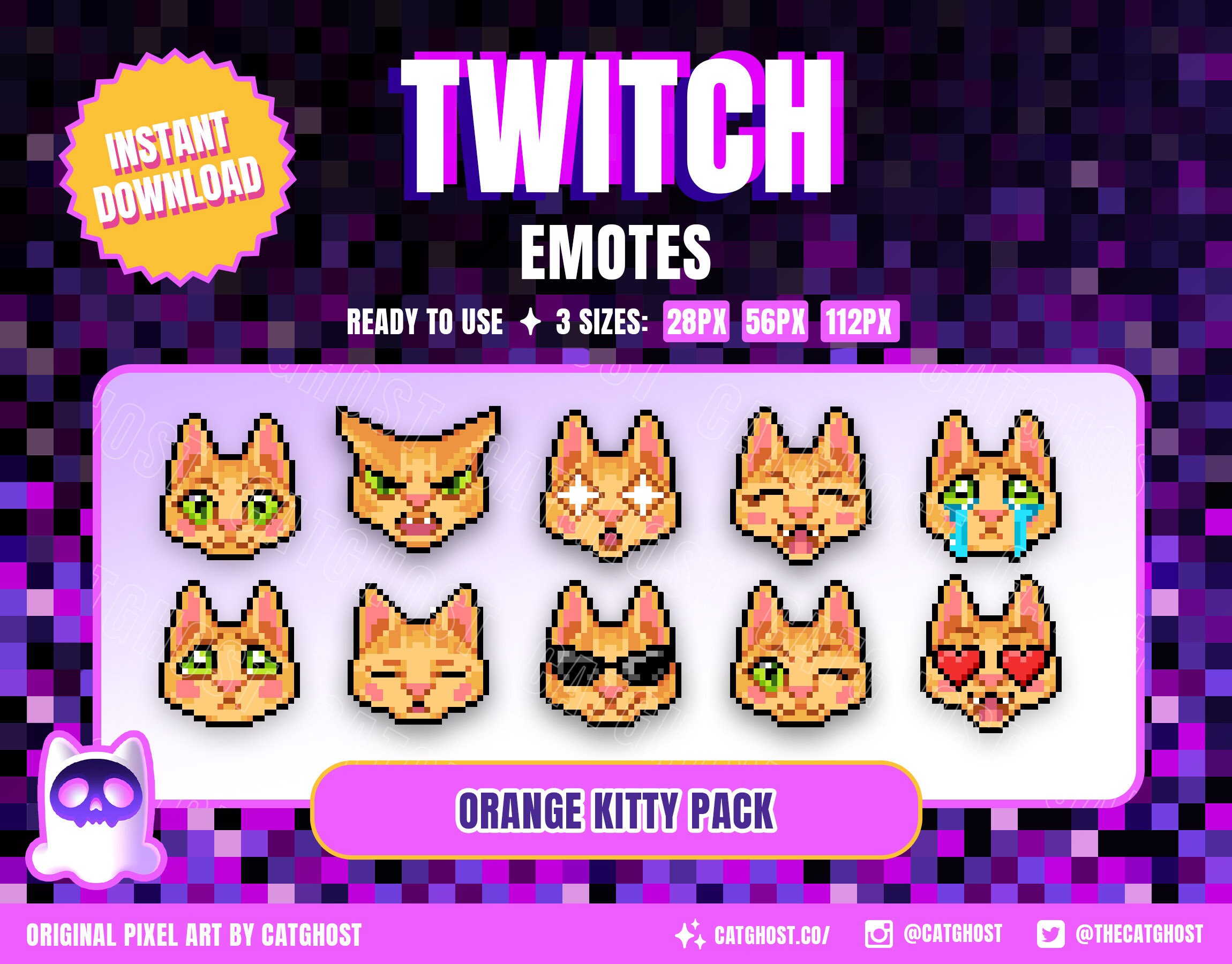 PIXEL Cat Emotes for Twitch / X10 Emotes / Orange Tabby Kitten ...