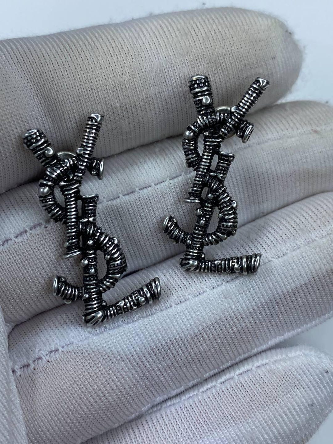 Vintage Yves Saint Laurent Silver Textured YSL Stud Earrings 3cm - Etsy