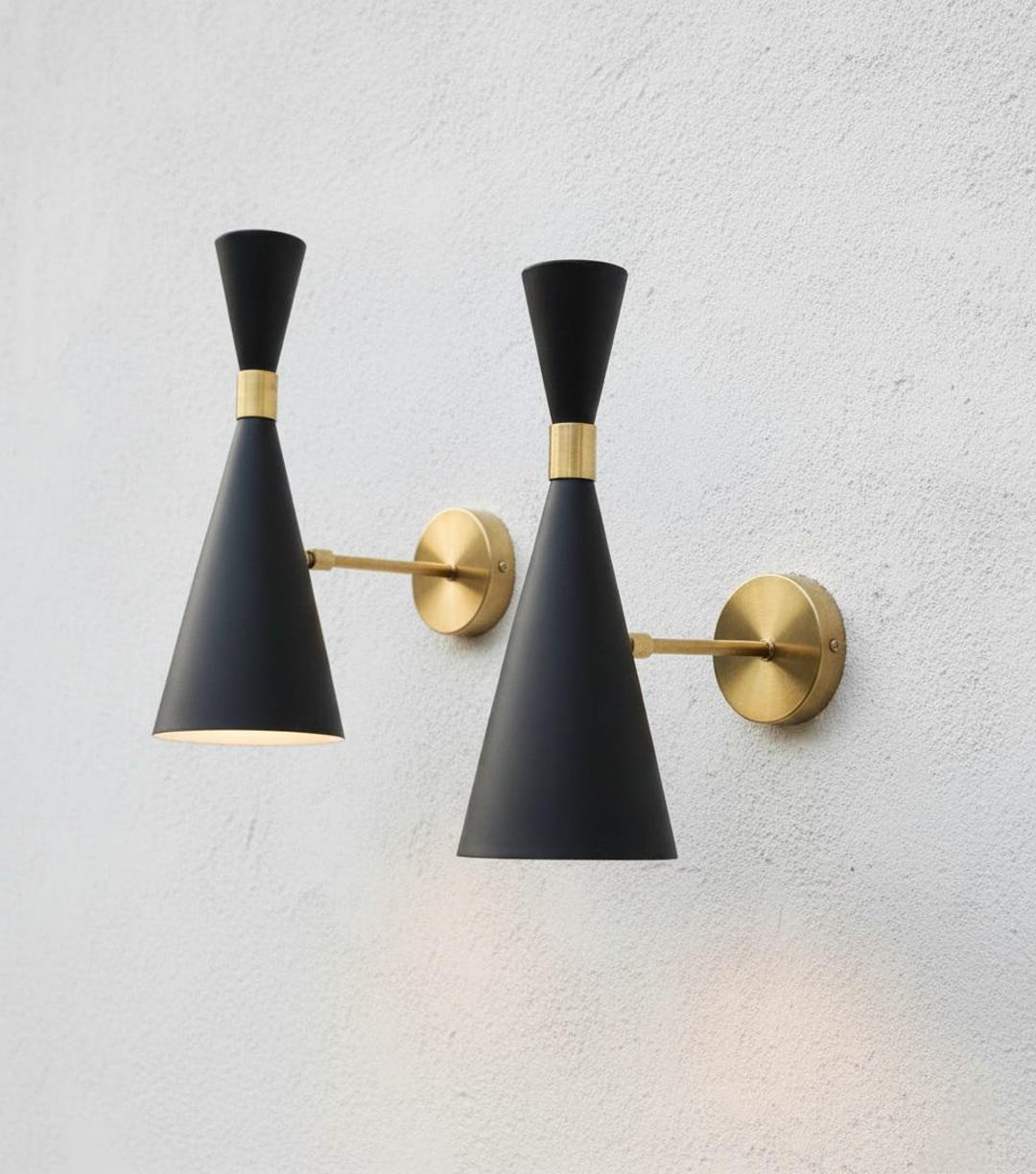 Mid Century Modern Black Brass Wall Sconces - Brass Monolith Lighting ...