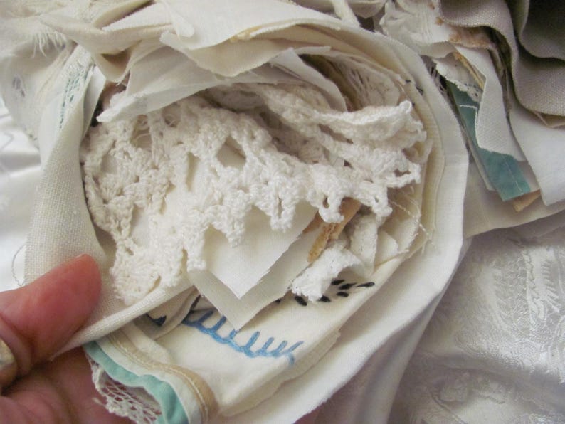 Lot Vintage Linens Doilies Lace Cotton Linen Cloth Fabric Pieces Bundle ...