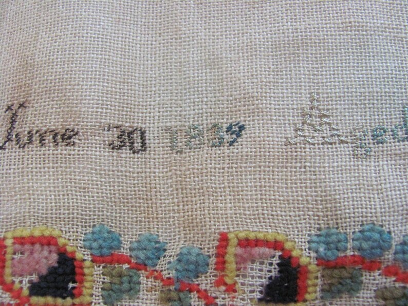 Antique Hand Stitched Sampler Dated 1839 Mary Anne Cahill Auburn Poem ...