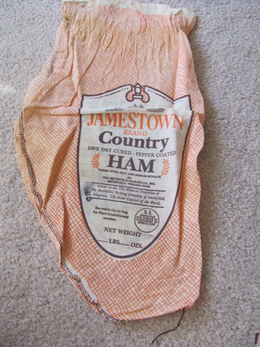 Vintage Jamestown Ham Sack Bag Cloth Virginia Hams Pork Coleccionable ...
