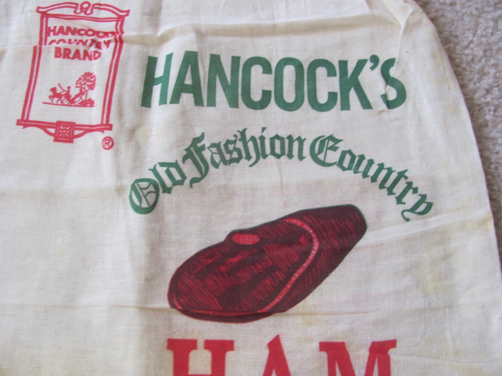 Vintage Hancock's Old Fashioned Brand Ham Sack Bag Cloth Virginia Hams ...