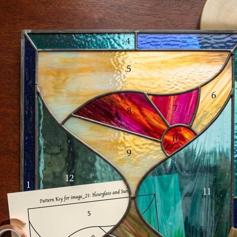 Sand Timer Stained Glass Pattern – Celestial Hourglass Day & Night Diy ...