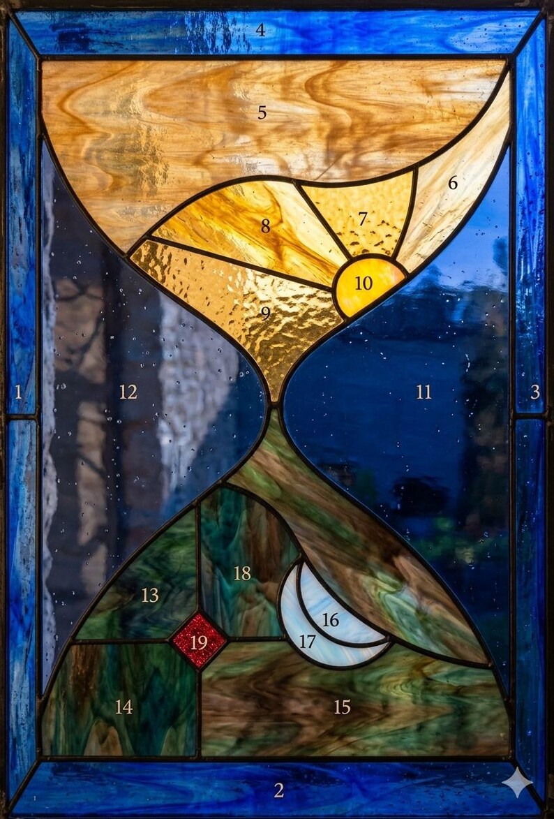 Sand Timer Stained Glass Pattern – Celestial Hourglass Day & Night Diy ...