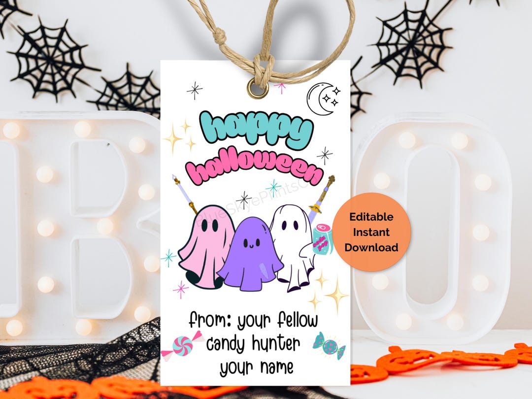 Editable Halloween Gift Tag, Trick or Treat Favor Bag Tag, Printable ...