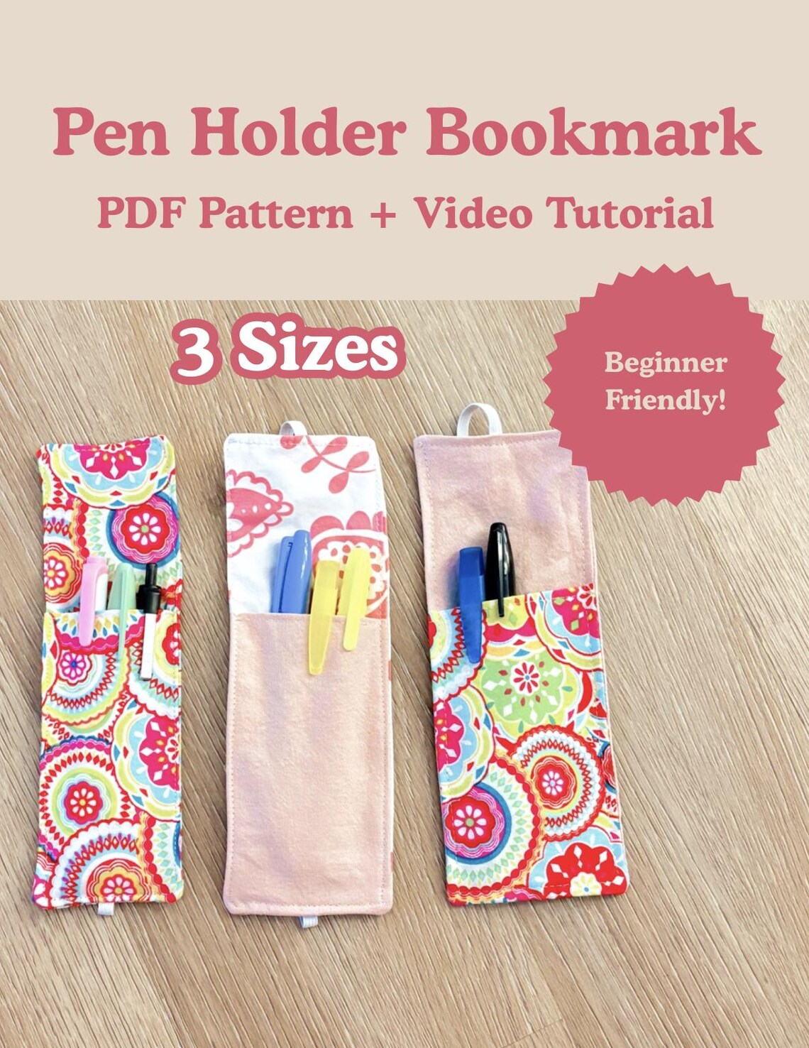 Elastic Pen Holder Fabric Bookmark Sewing Pattern - Template Beginner ...