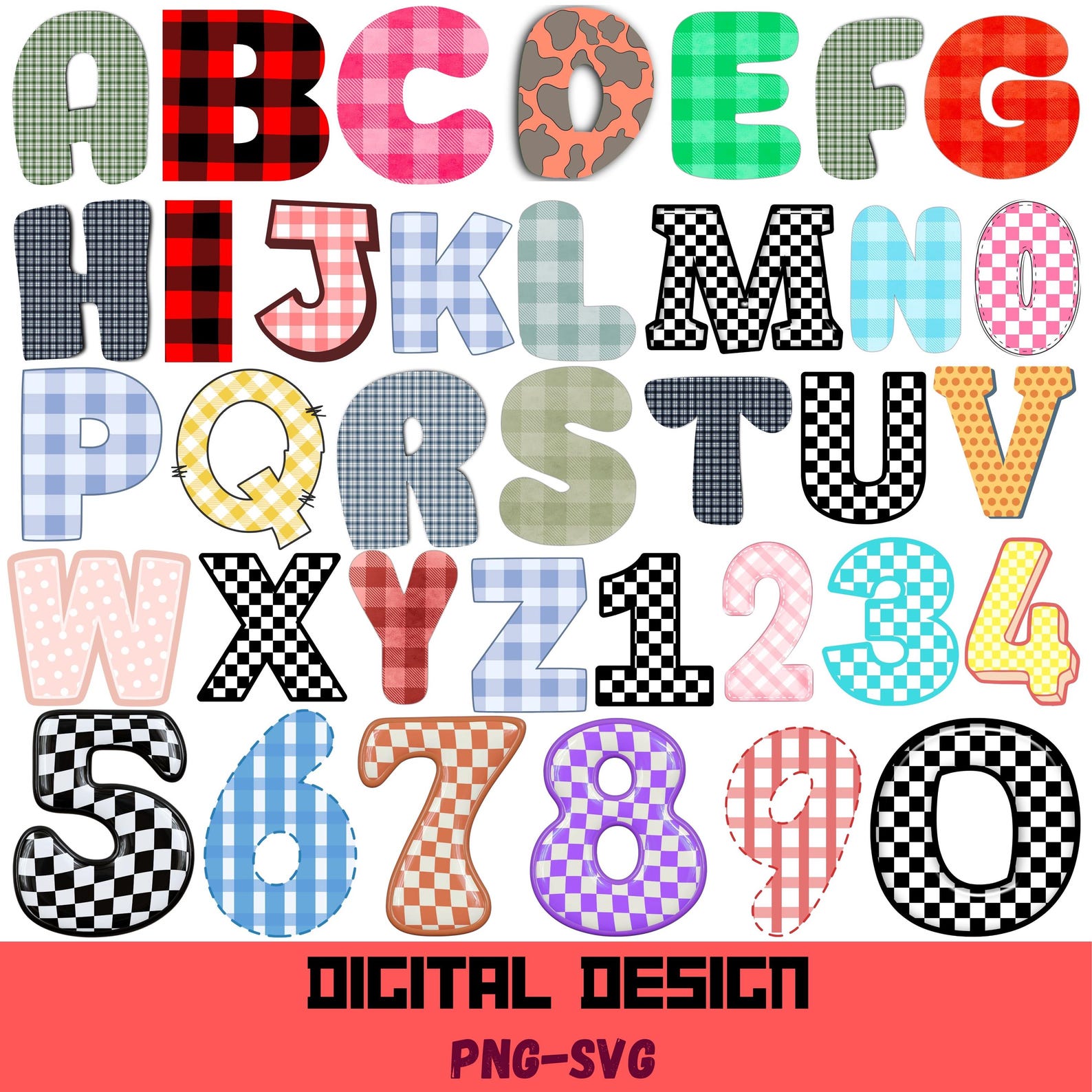 Plaid Checkered Alphabet PNG SVG Set - Etsy