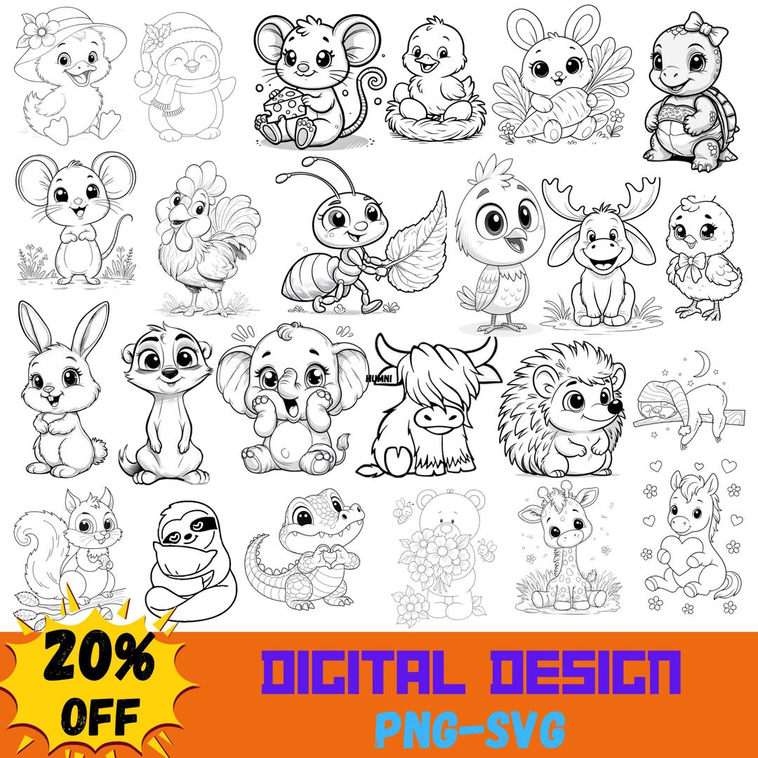 Cute Animal SVG Bundle | Kids PNG Set - Etsy