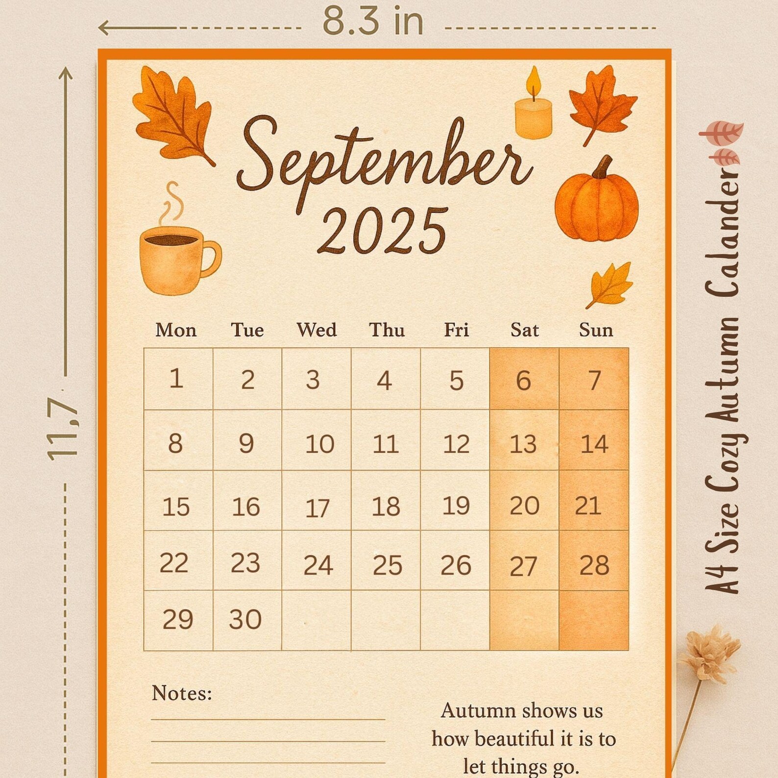 September 2025 Calendar Printable , Autumn Fall Monthly Planner ...