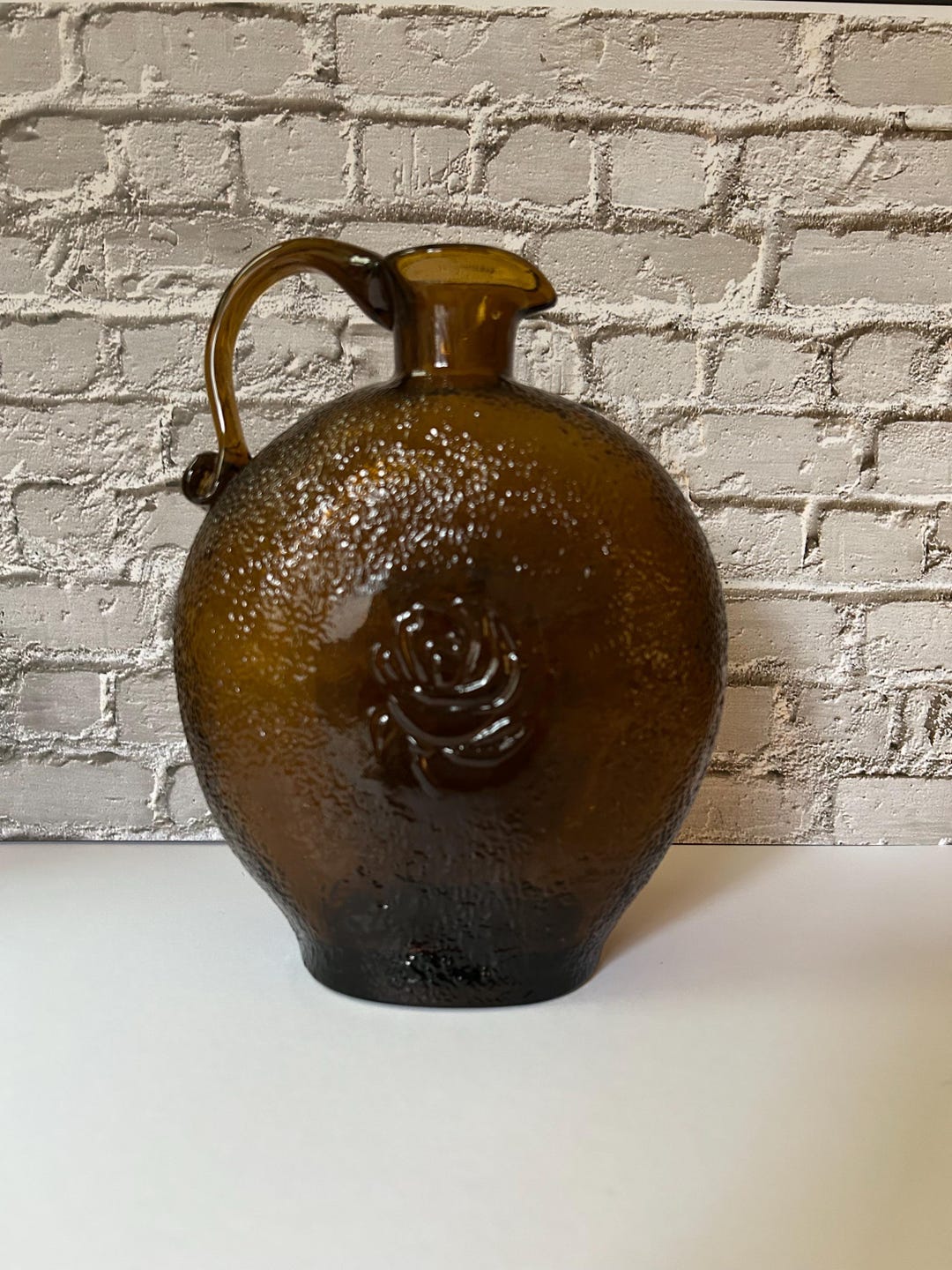 Vintage Bottle: Amber Glass Pitcher With Rose Medallion by Clevenger ...