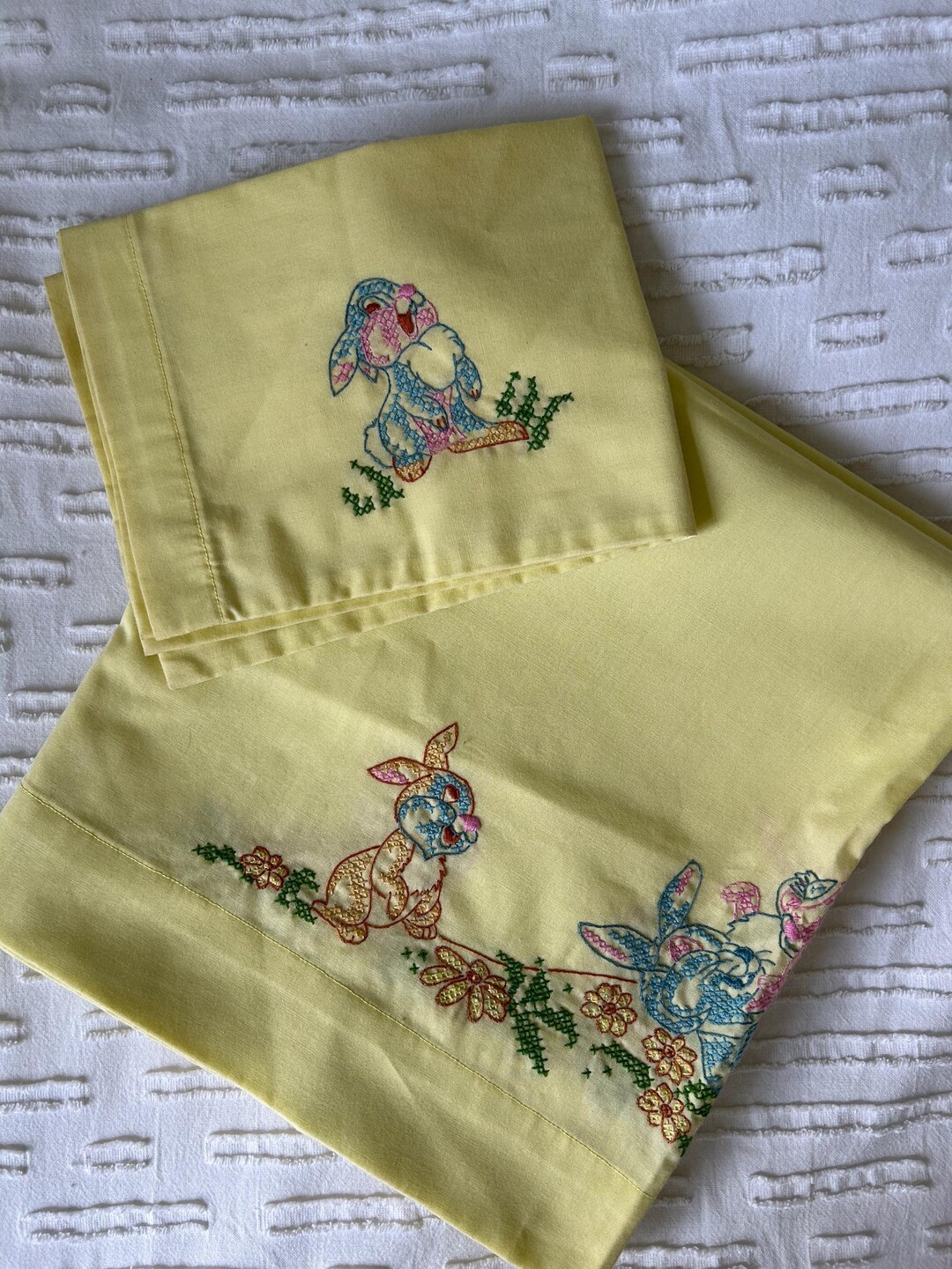 Vintage Embroidered Bunny Toddler Sheets and Pillowcase - Etsy