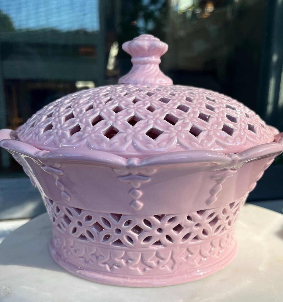 Pink Bowl Reticulated Design With Lid , by Abbott - Etsy