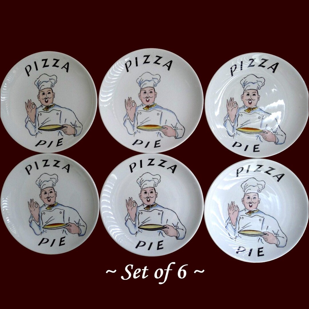 Pizza Plate Set/6 Italian Chef Design, Vintage 1960's Ideal Ironstone ...