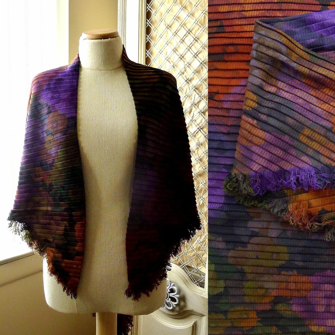 Diamond Shape Shawl NIB, Rich Colors Pleated Textured Wrap, Vintage ...