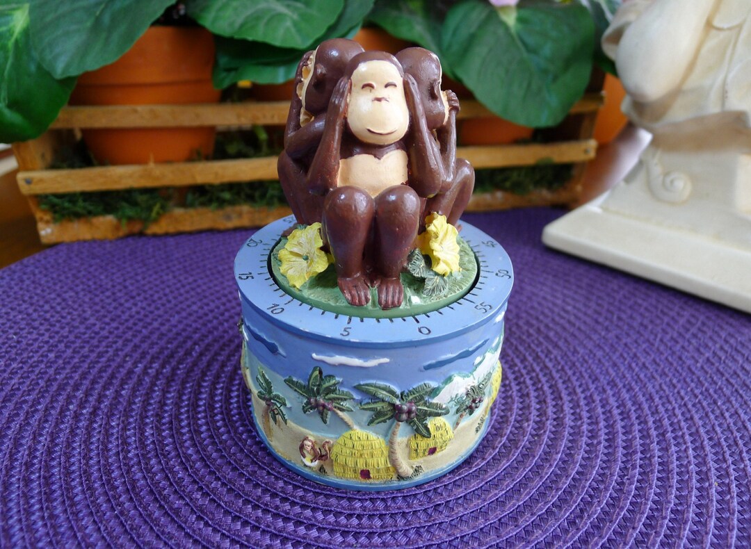 Monkey Kitchen Timer See Speak Hear No Evil, Rare Vintage Three Wise ...