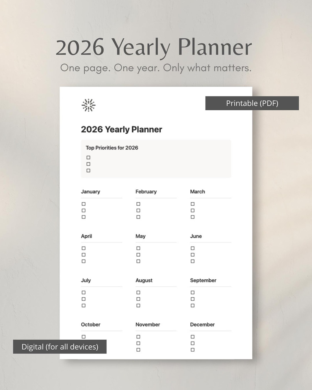 2026 Year at a Glance Planner for Focused People | Minimalist Annual ...