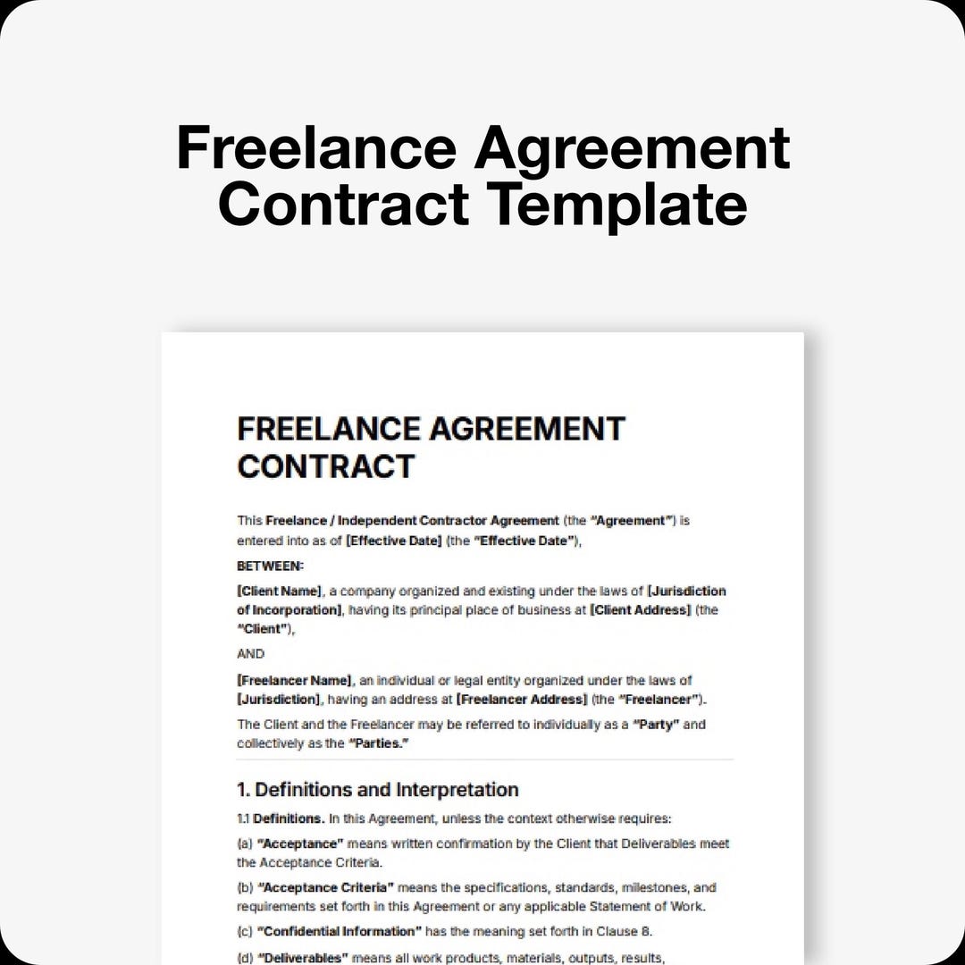 Freelance Agreement Contract Template for Client Work | Editable ...