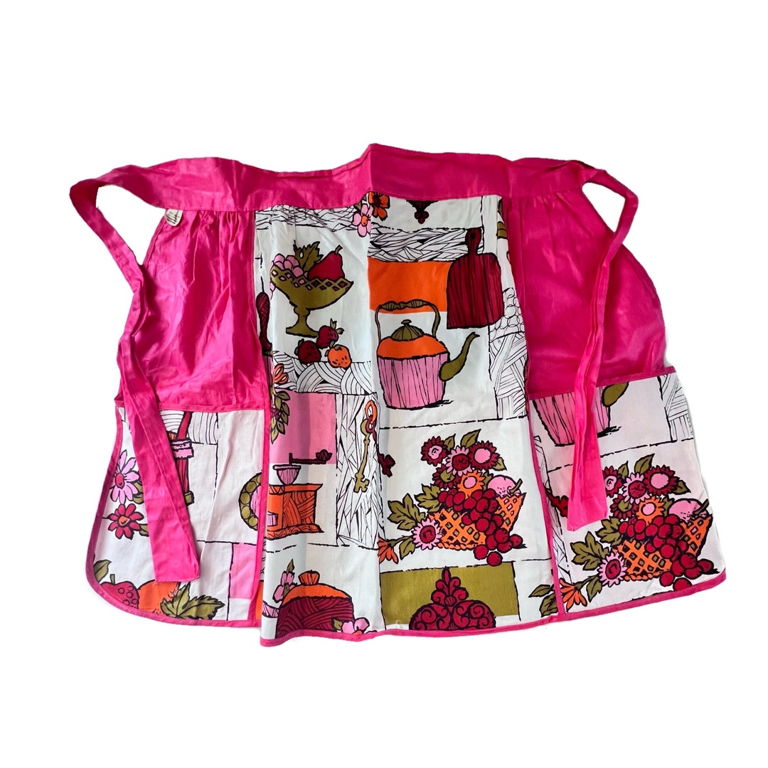 Vintage 1960s Apron Pink Orange Mod - Etsy