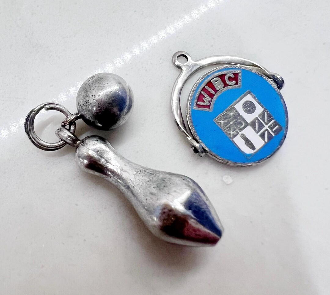 Vintage Sterling Silver Bowling Charms Spinner Enamel WIBC Pin and Ball ...