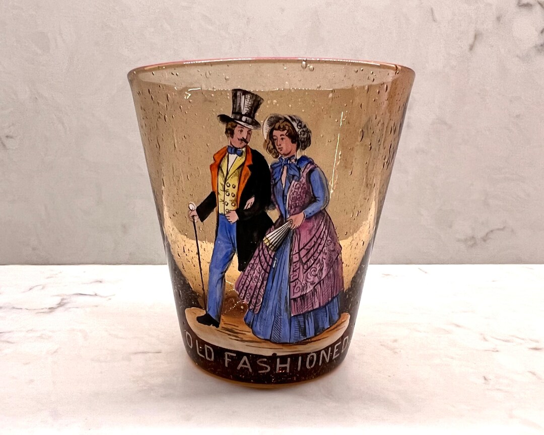 Vintage Bubble Glass Old Fashioned Tumbler Hand Painted Enamel - Etsy