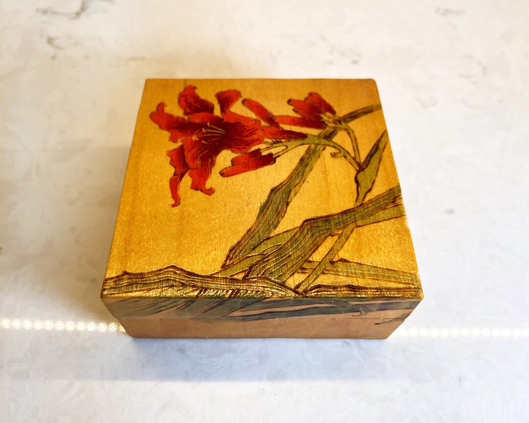 Vintage Pyrography Chinese Polychrome Trinket Jewelry Box - Etsy