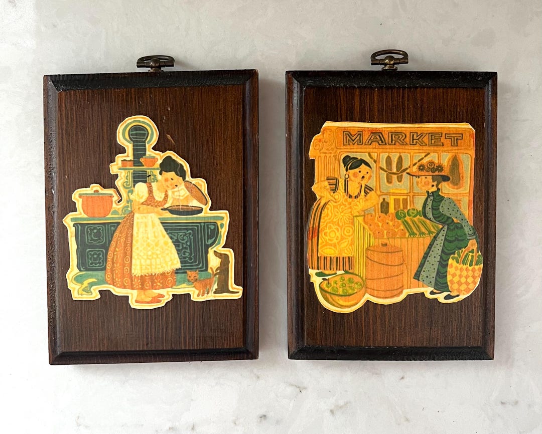 Vintage Old Time Market Decoupage Wall Plaques C 1970 - Etsy