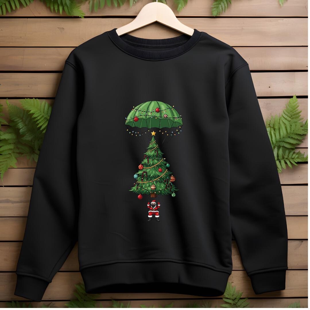 Santa Parachuting Christmas Tree PNG: Holiday Sublimation (digital ...