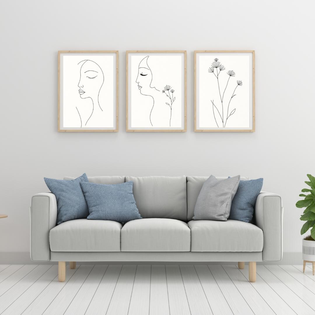 Fine Line Abstract Wall Art Set of 3 | Flower Printable Posters ...
