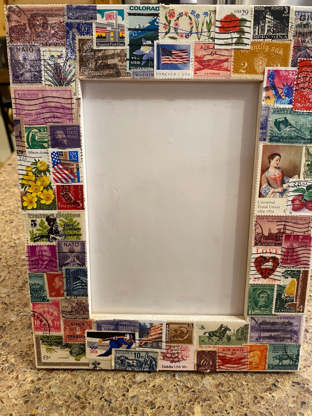 Vintage Postage Stamp Decoupage Frame | Upcycled 5x7 Collage - Etsy