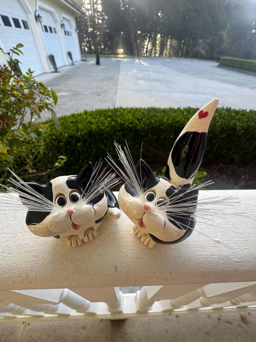 Black and White Cat Salt and Pepper Shakers, Clay Cats, Hand Made Cats ...