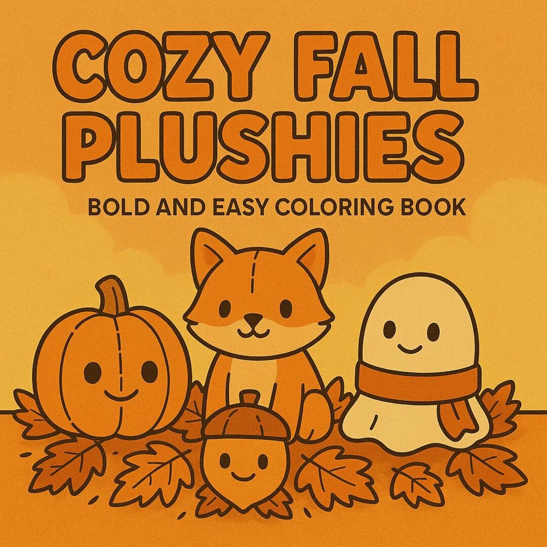 Fall Plushies Coloring Pages: Kawaii Pumpkins, Cats, Ghosts (PDF) - Etsy