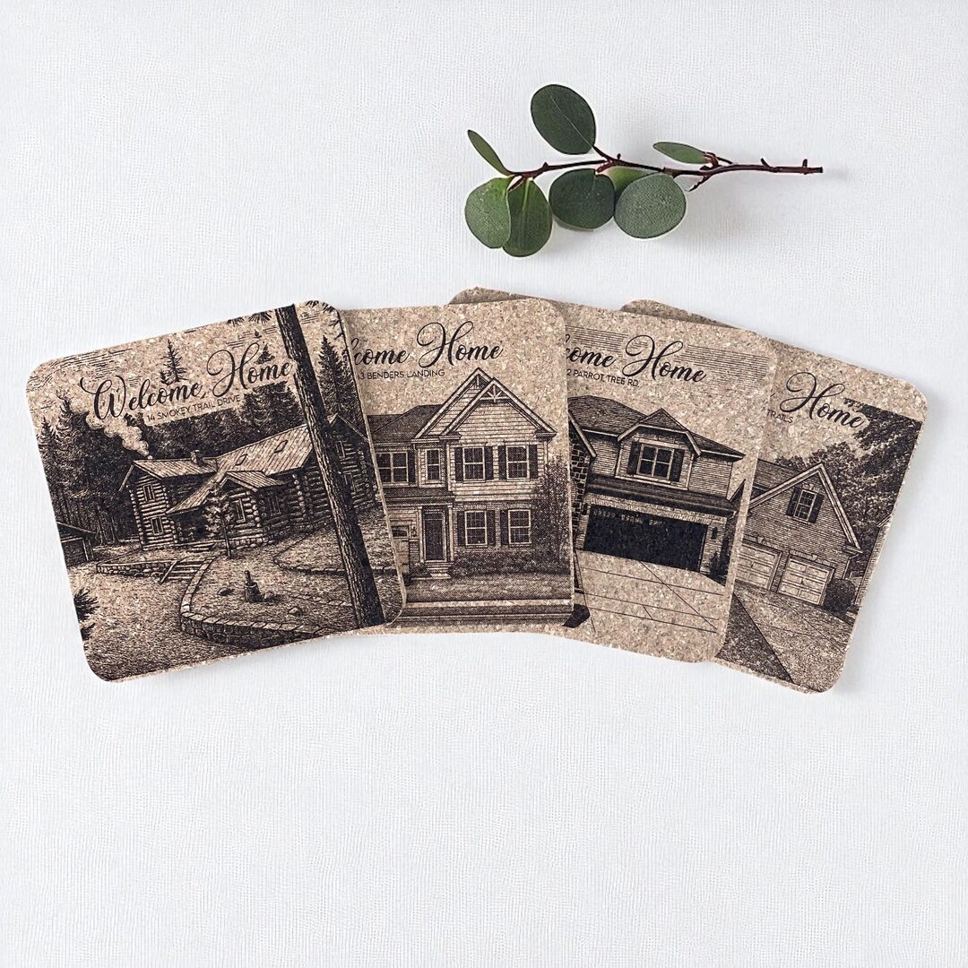 Custom Cork Coasters With Home Portrait | Real Estate Agent Closing ...