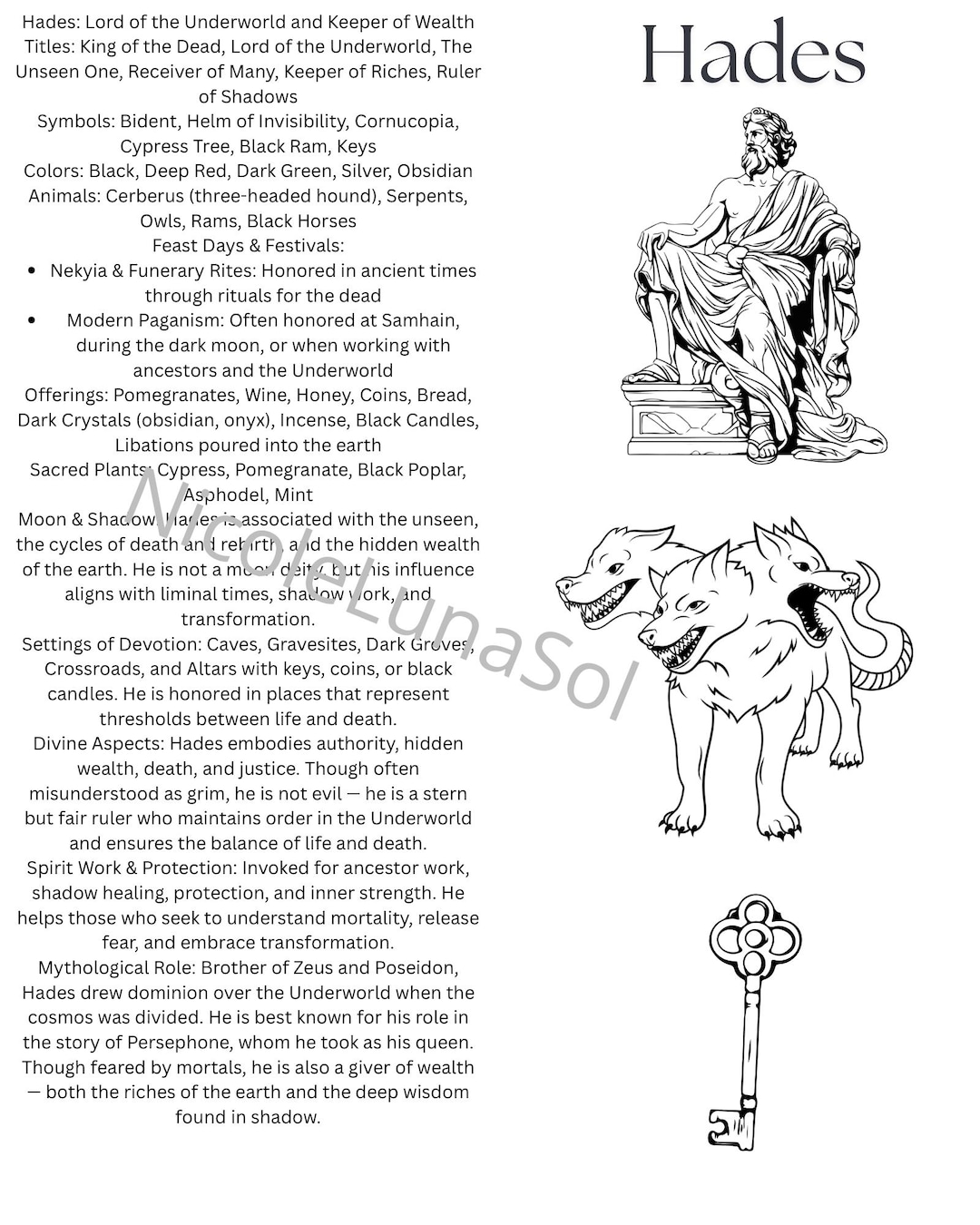 Hades Info Sheet, Deity, Instant - Etsy