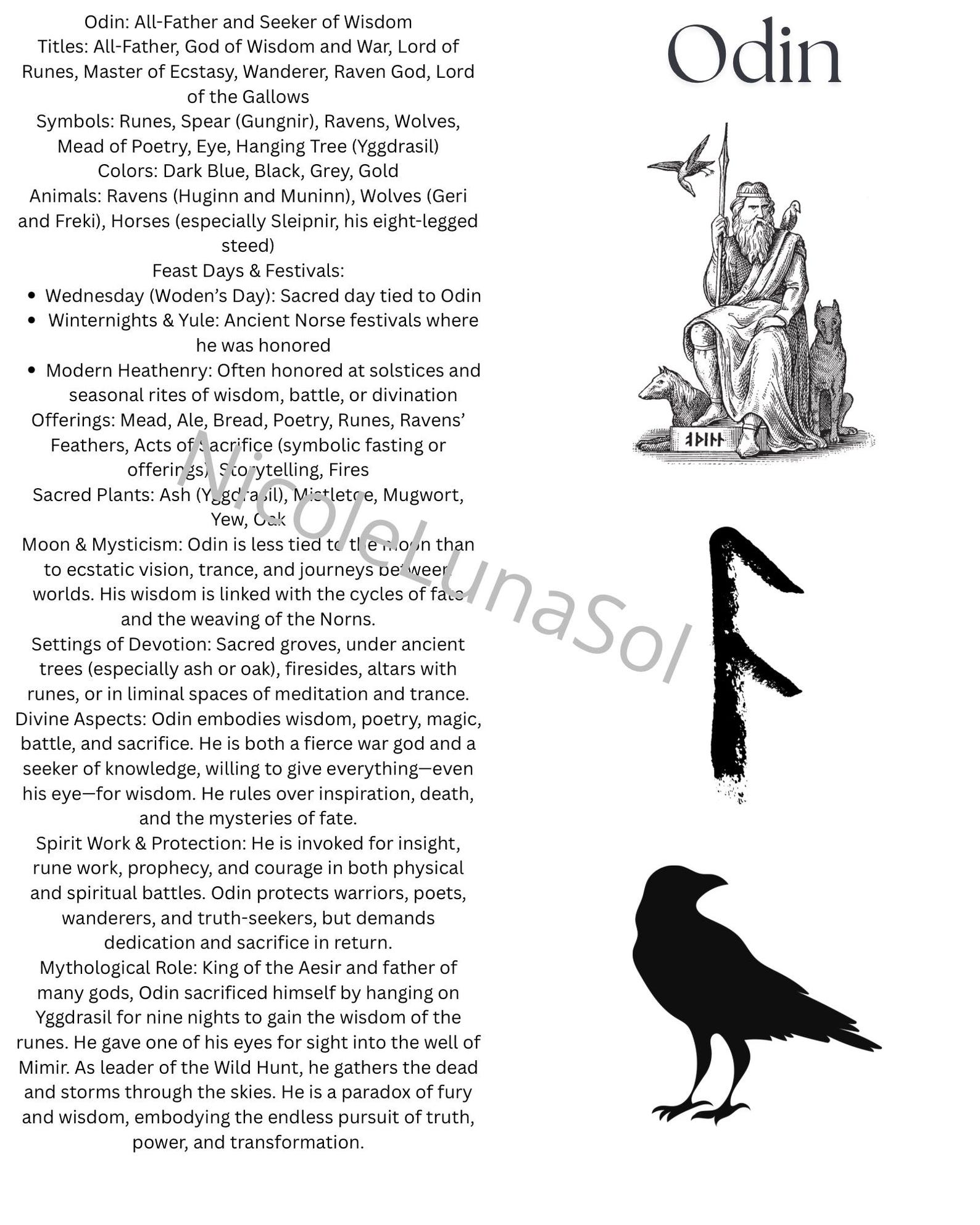 Odin Info Sheet, Deity, Instant - Etsy
