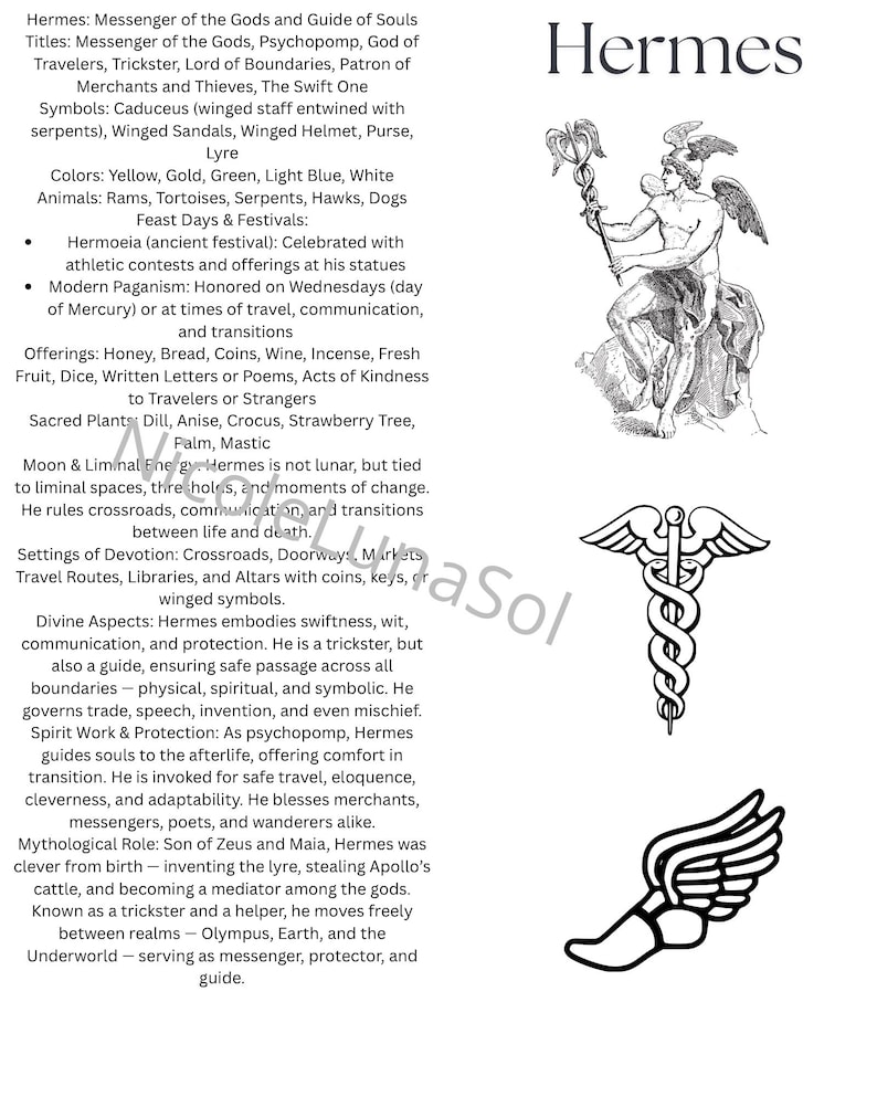 Hermes Info Sheet, Deity, Instant - Etsy