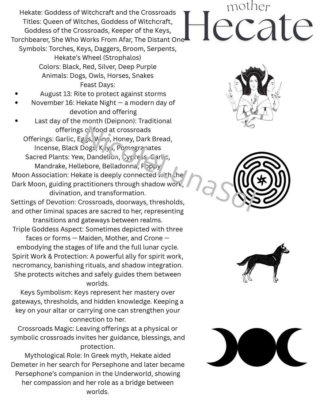 Hecate Info Sheet, Deity, Instant - Etsy