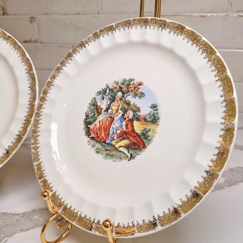 Pair of Vintage Cronin China Plates | Romantic Courting Scene With Gold ...