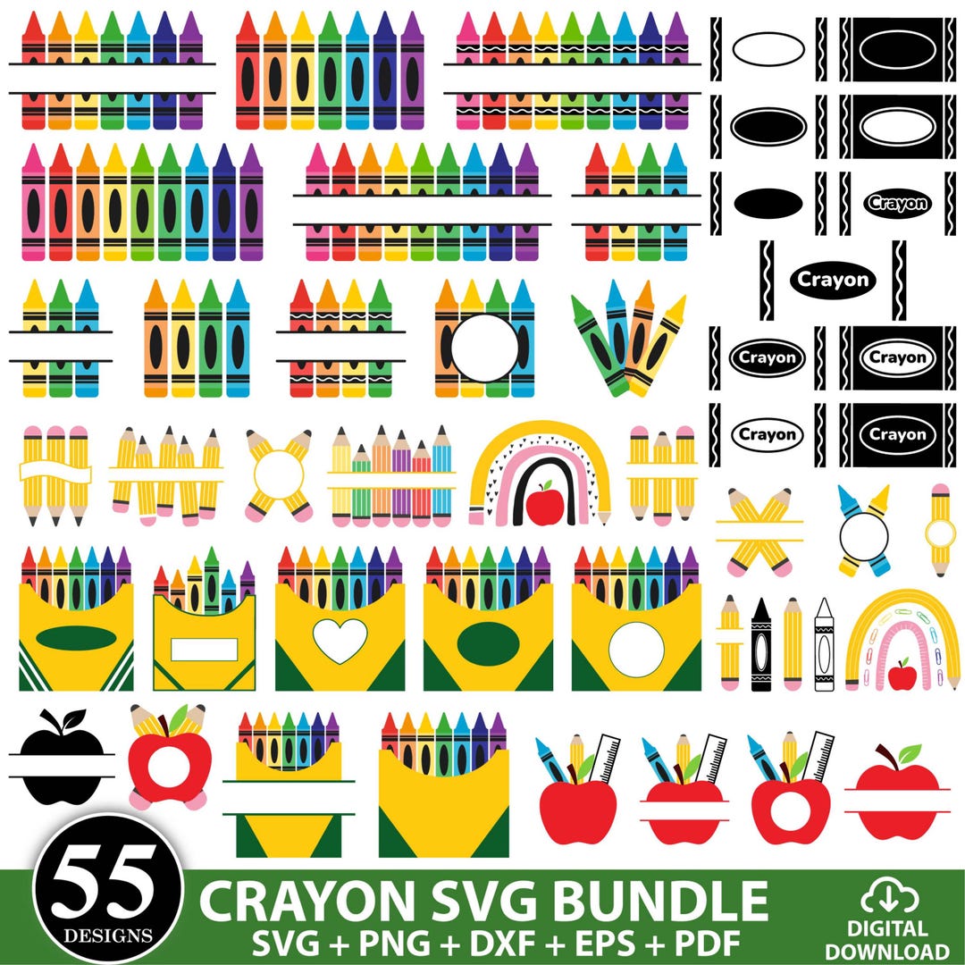 55 Crayon Split Monogram Svg, Crayon Svg, Teacher Svg, Crayon Set Svg ...