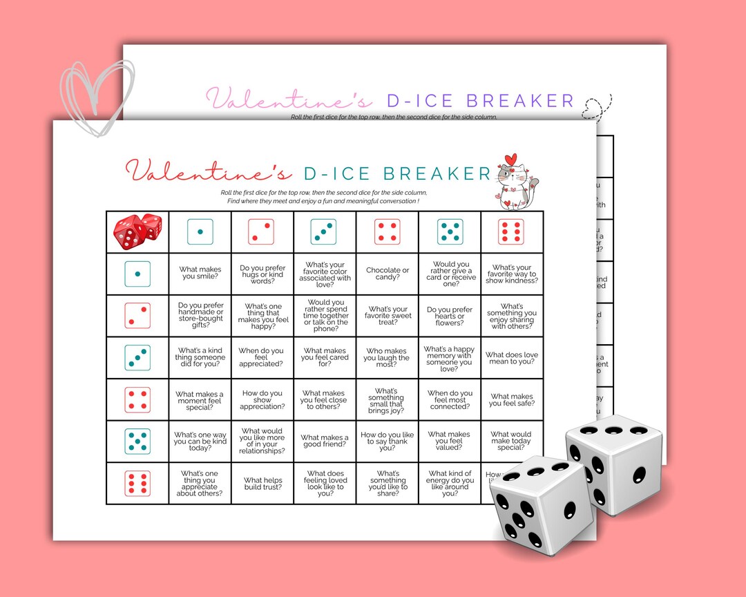 Valentine’s Ice Breaker Game Printable | Get to Know You Dice Game ...