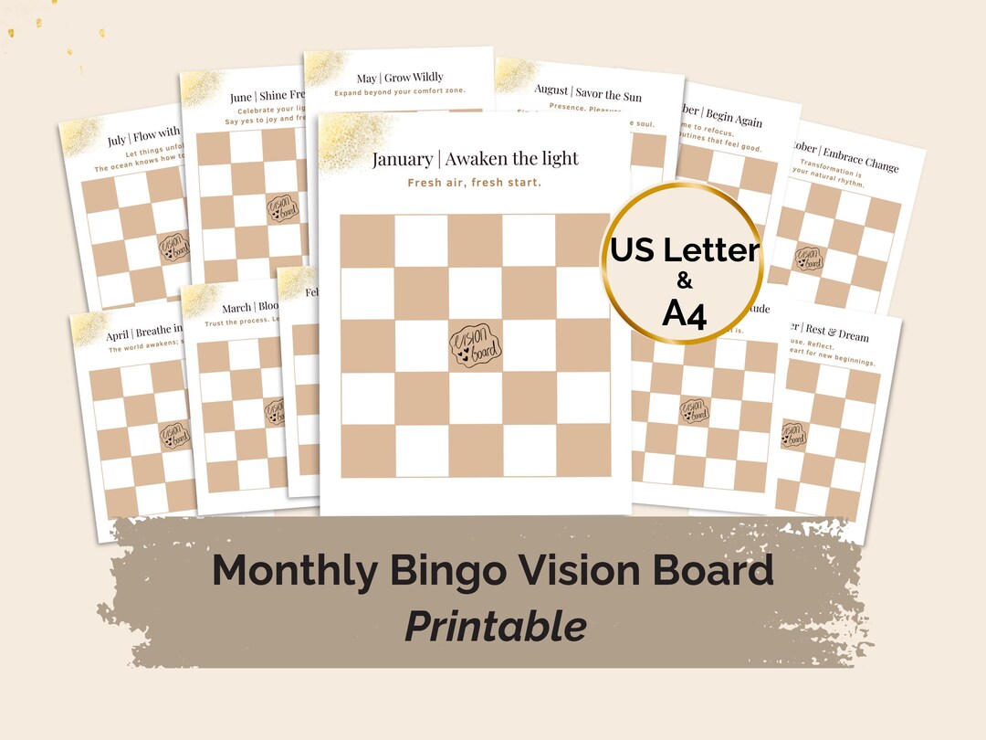 Vision Board Bingo Printable | Monthly Goal Tracker Bingo ...