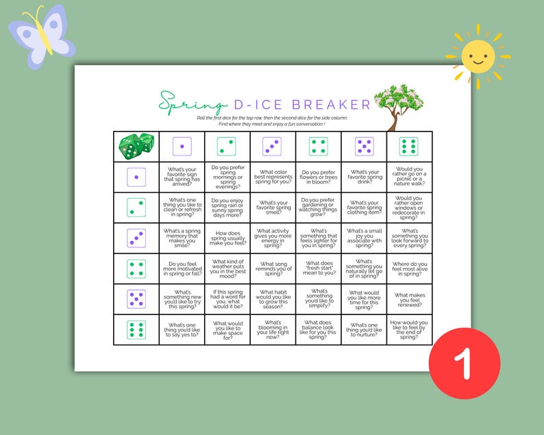 Spring Ice Breaker Game Printable | Get to Know You Dice Game | Spring ...