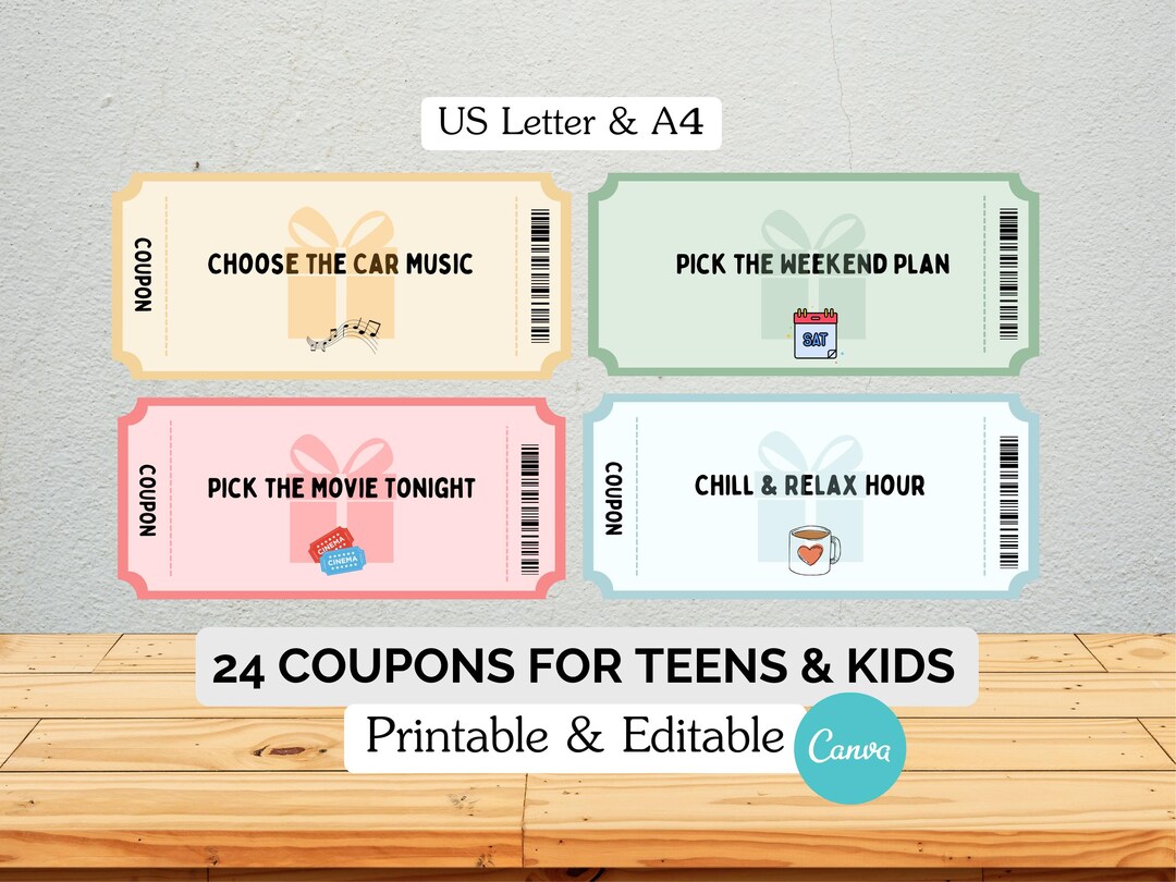 Printable Teen Reward Coupons | Coupon Book for Teens | Editable Canva ...