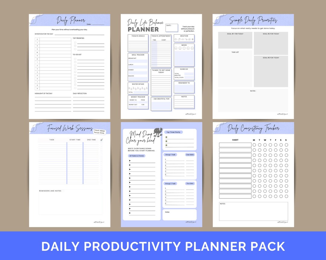 Daily Productivity Planner Pack | Printable Daily Planner ...