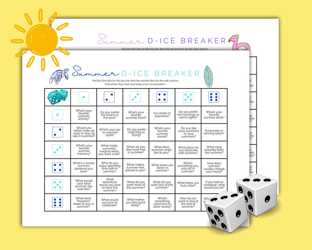 Summer Ice Breaker Game Printable | Get to Know You Dice Game | Summer ...