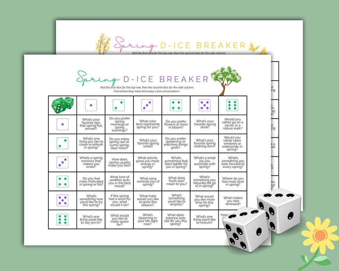 Spring Ice Breaker Game Printable | Get to Know You Dice Game | Spring ...