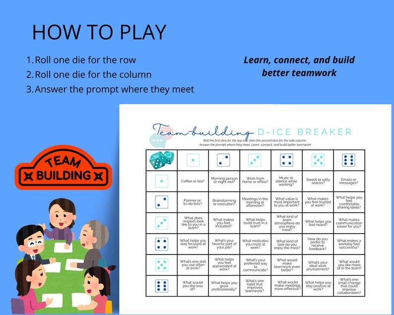 Team Building Ice Breaker Game Printable | Dice Game | Get to Know Your ...