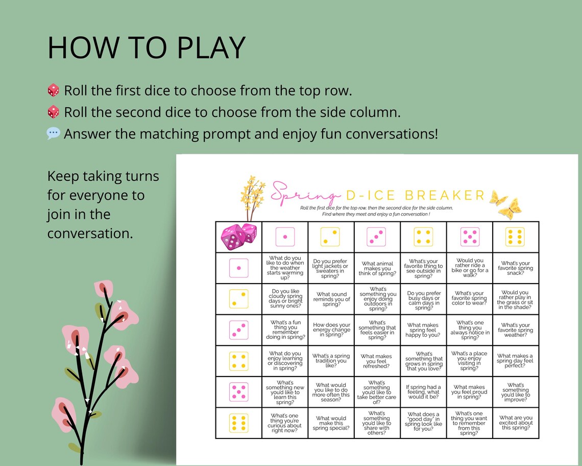 Spring Ice Breaker Game Printable | Spring D-ICE Game | Team Building ...
