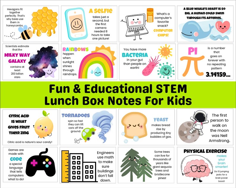 STEM Lunch Box Notes for Kids – Printable 48 Cards With Fun Science ...